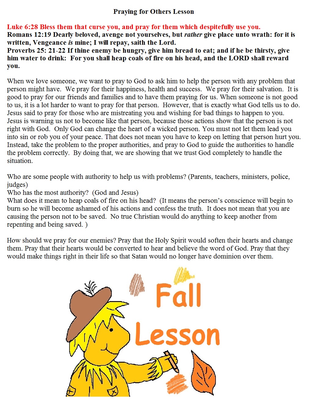 Fall Prayer Sunday School Lesson Fall Prayer Sunday School Lesson